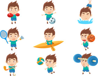 Kid sportsman doing different sport types set Vector Image