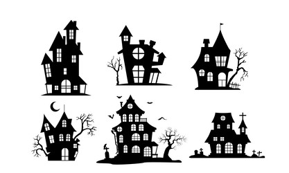 Silhouette haunted home set Royalty Free Vector Image