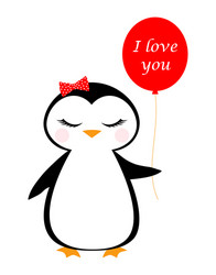 Greeting card with cute penguin valentine day Vector Image