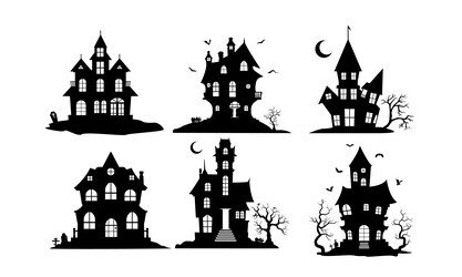 Silhouette haunted home set Royalty Free Vector Image