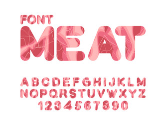 Meat font beef abc letters pork alphabet Vector Image