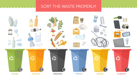 Trash sorting set with recycling bins waste Vector Image