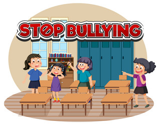 Stop bullying text with cartoon character Vector Image