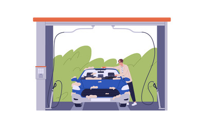Person driver cleaning auto at car wash man Vector Image