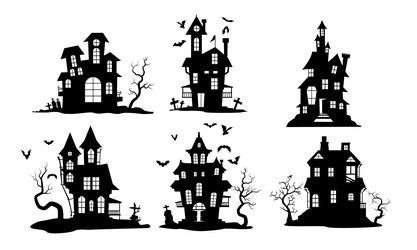 Silhouette haunted home set Royalty Free Vector Image