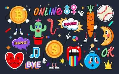 Modern sticker design of 80s 2 Royalty Free Vector Image