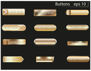 Gold icon golden web buttons set Royalty Free Vector Image