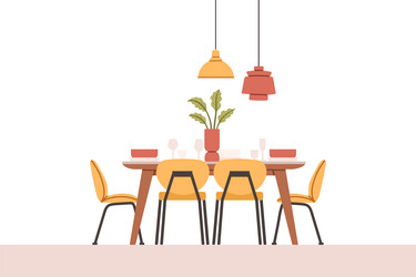 Dining table in kitchen with chairs plates and Vector Image