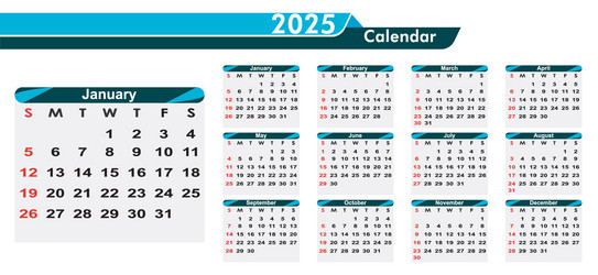 Modern annual calendar 2025 Royalty Free Vector Image
