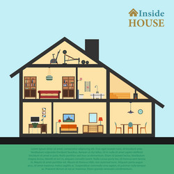 House inside with rooms interiors in flat design Vector Image