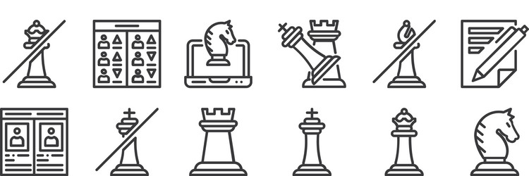 12 set linear chess game icons thin outline Vector Image