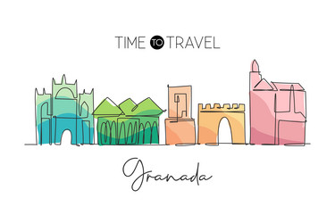 One single line drawing granada city skyline Vector Image