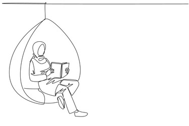 Single continuous line drawing arab woman sitting Vector Image