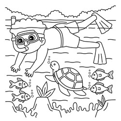 Boy snorkeling summer coloring page Royalty Free Vector