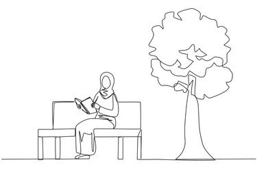 Single one line drawing arabian woman sitting Vector Image