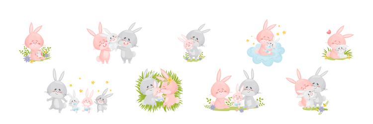 Rabbit family with bunny mom and dad loving Vector Image