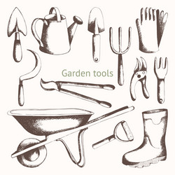 Set of gardening tools drawings Royalty Free Vector Image
