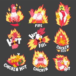 Hot fire chicken with red chilli pepper creative Vector Image