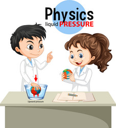 Three students doing liquid pressure experiment Vector Image