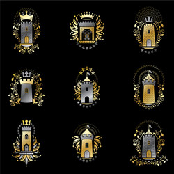 Ancient forts emblems set heraldic coat of arms Vector Image
