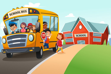 Children getting off the school bus Royalty Free Vector