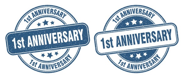 1st anniversary blue round grunge stamp Royalty Free Vector
