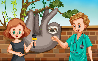 An outdoor interview at zoo Royalty Free Vector Image