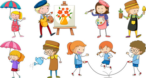 Kids style drawing doodle animals isolated Vector Image