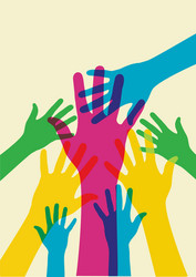 Group people standing with raising hands young Vector Image