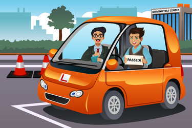 Happy male driver rides car driving trip taxi Vector Image