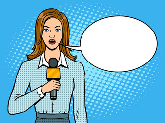 Reporter journalist woman pop art style Royalty Free Vector