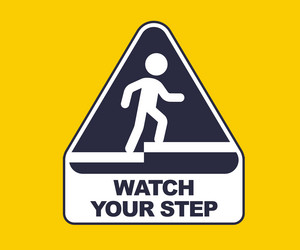 Yellow sticker caution step flat Royalty Free Vector Image