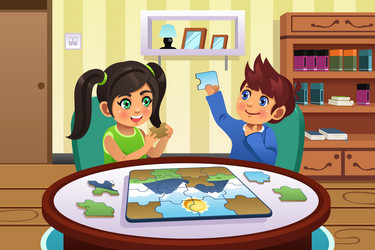 Kids Solving Puzzle Vector Images (over 6,300)
