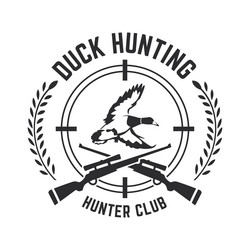 Duck hunting logo emblem silhouette with guns Vector Image