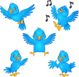 Cartoon blue bird singing on tree branch Vector Image