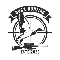 Duck hunting logo emblem silhouette with guns Vector Image