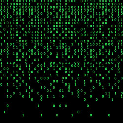 Binary code black and white background with digits