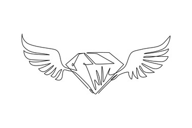 Single continuous line drawing winged diamond Vector Image