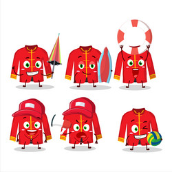 Happy face red chinese traditional hat cartoon Vector Image