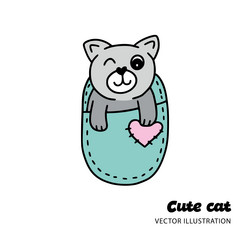 Cute cat in pocket kids Royalty Free Vector Image