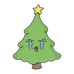 Sad crying christmas tree cartoon character Vector Image