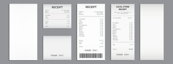 Paper receipts cash checks of purchases Royalty Free Vector