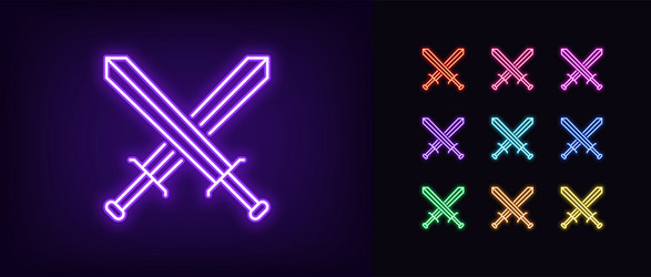 Outline neon sword battle blue purple icon Vector Image