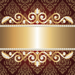 Gold jewelry frame and pearls Royalty Free Vector Image