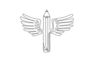 Continuous one line drawing pencil with wings Vector Image