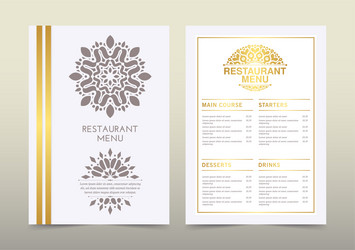 Gold restaurant menu with elegant ornamental style