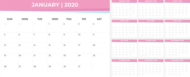 2020 calendar - template mock up Royalty Free Vector Image