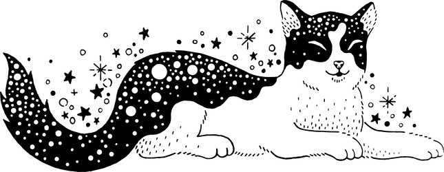 Black tattoo art with magic celestial cat fantasy Vector Image