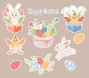 Fowers collection stickers spring time Royalty Free Vector