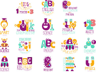 Science for kids logo set english physics math Vector Image